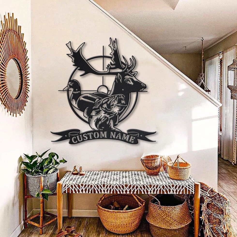 Custom Deer Duck Fish Hunting Metal Sign Art, Personalized Deer Duck ...