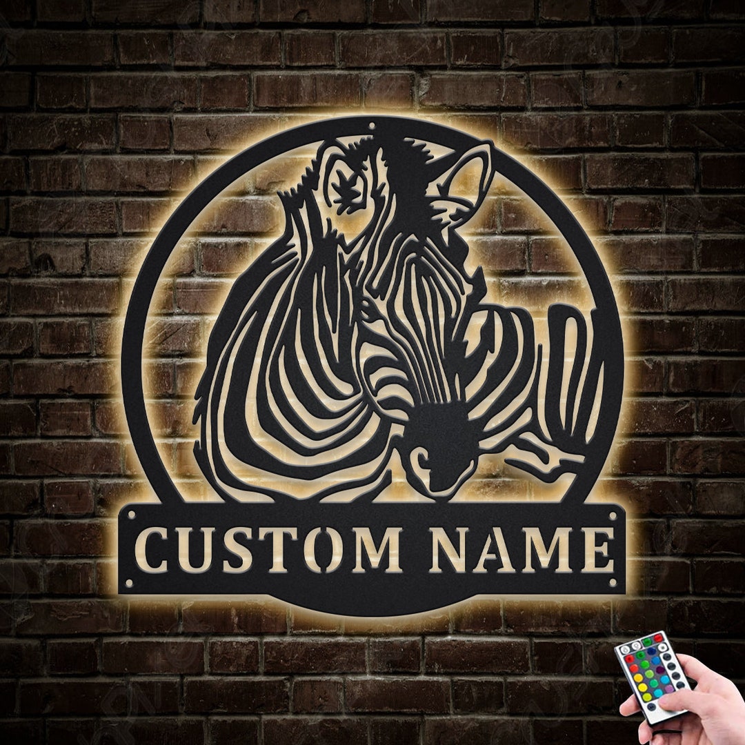 Zebra Animal Metal Sign LED Lights V2, Custom Zebra Animal Metal Sign ...