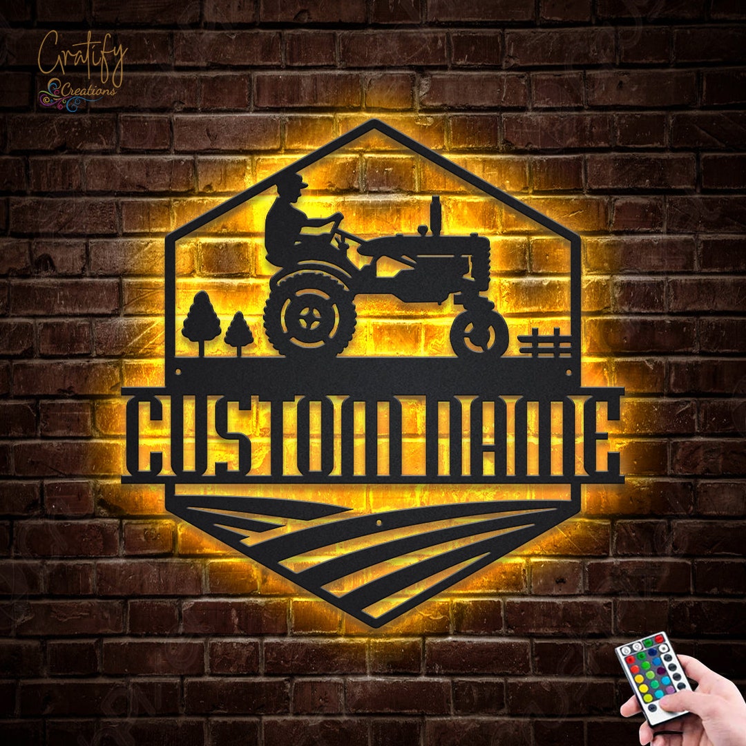 Tractors Metal Sign With LED Lights V9, Custom Tractors Farmer Metal ...