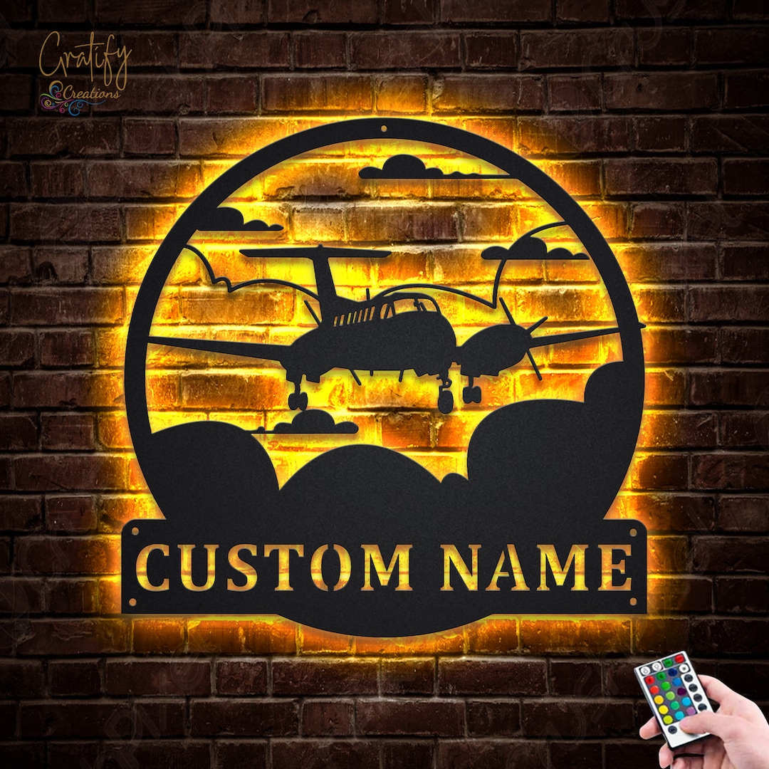 Aircraft Metal Sign LED Lights V4, Custom Aircraft Mechanic Metal Sign ...