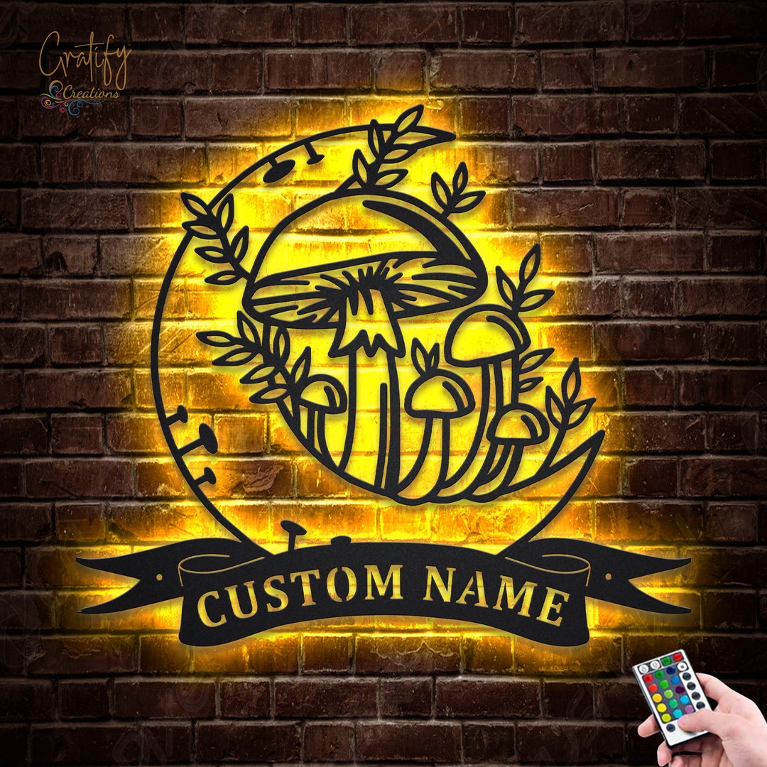 Moon Mushroom Metal Sign LED Lights V1, Custom Mushrooms Metal Sign ...