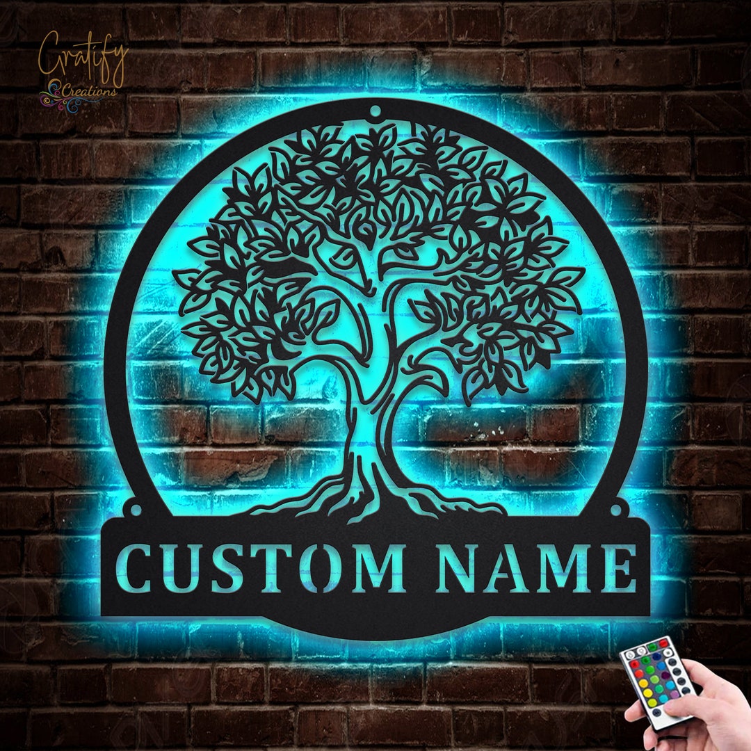 Oak Tree Metal Sign LED Lights V1, Custom Oak Tree Family Metal Signs ...