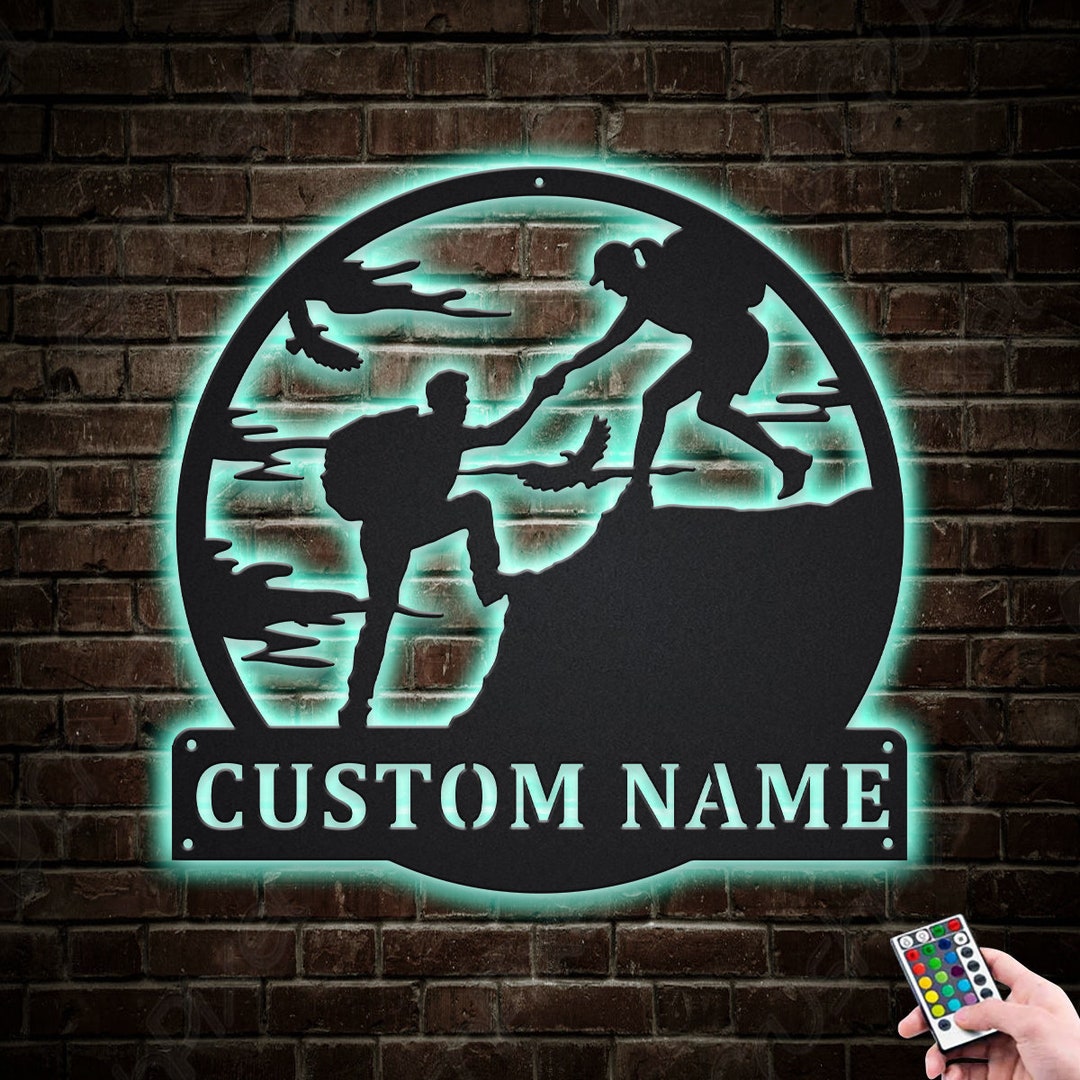 Mountain Climbing Metal Sign LED Lights V6, Custom Climbing Metal Sign ...