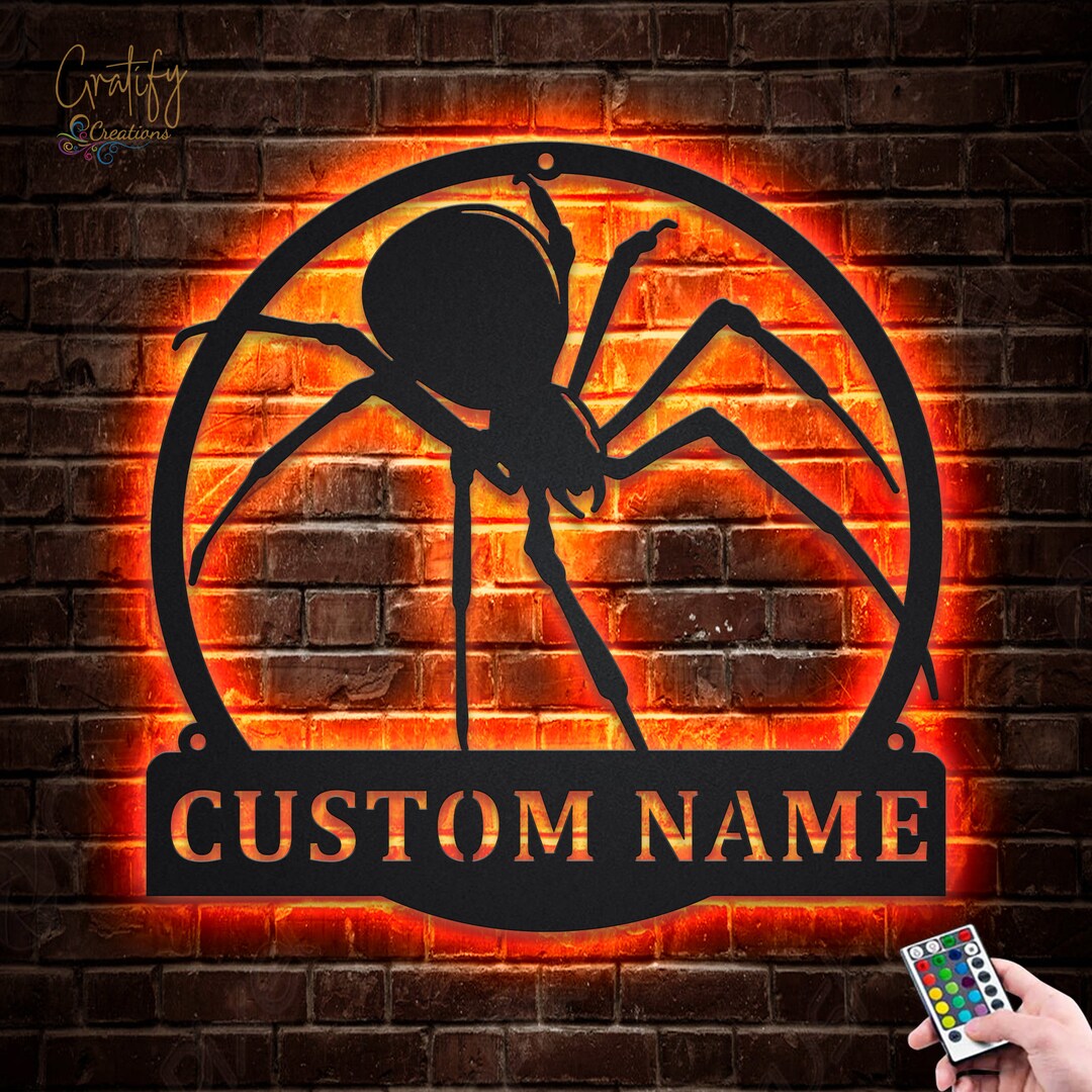 Spider Metal Sign Art LED Lights V2, Custom Tarantula Metal Wall Art ...