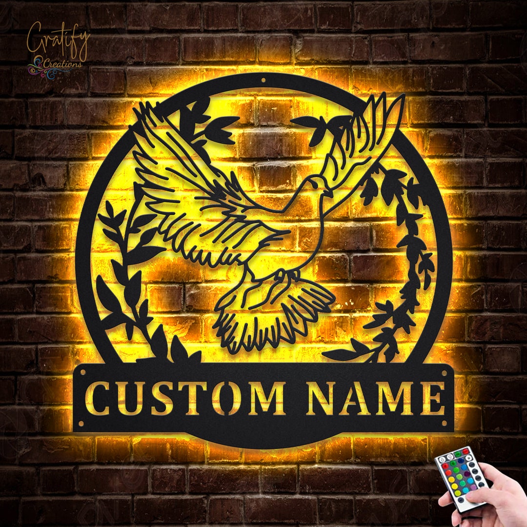 Dove Bird Metal Sign LED Lights V3, Custom Dove Bird Metal Sign, Dove ...