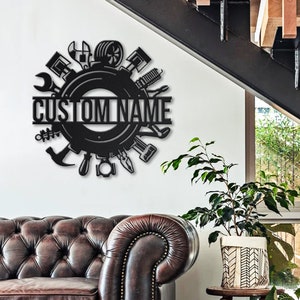 Mechanic Tools Metal Wall Art LED Lights V5, Custom Mechanic Metal Sign ...