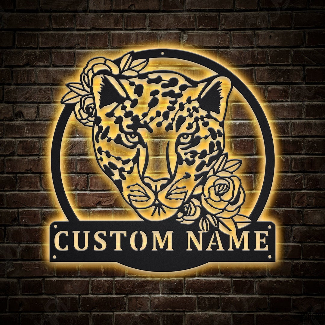 Leopard With Flower Metal Sign LED Lights V1, Custom Leopard With ...