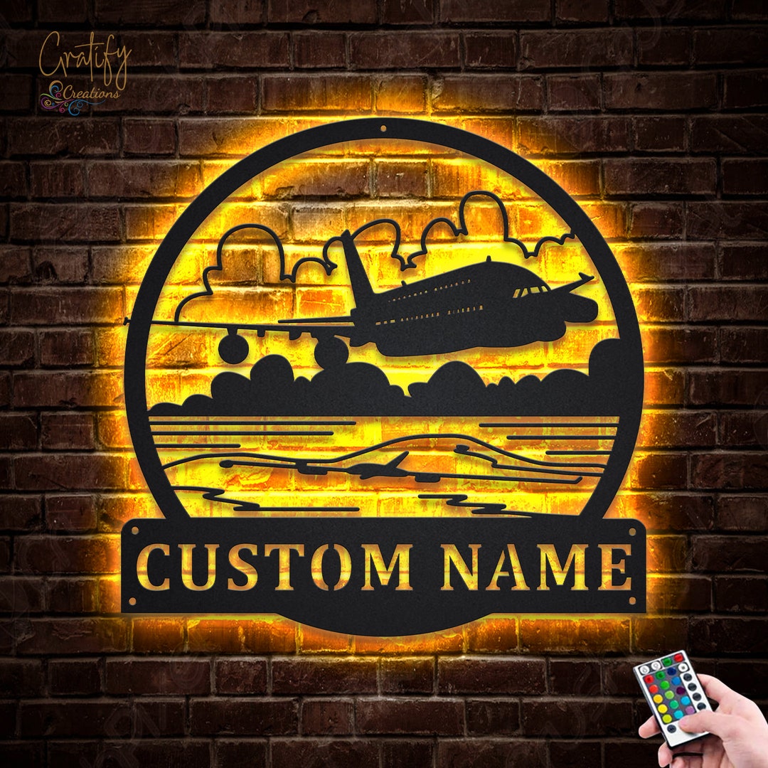 Aircraft Metal Sign LED Lights V2, Custom Aircraft Mechanic Metal Sign ...