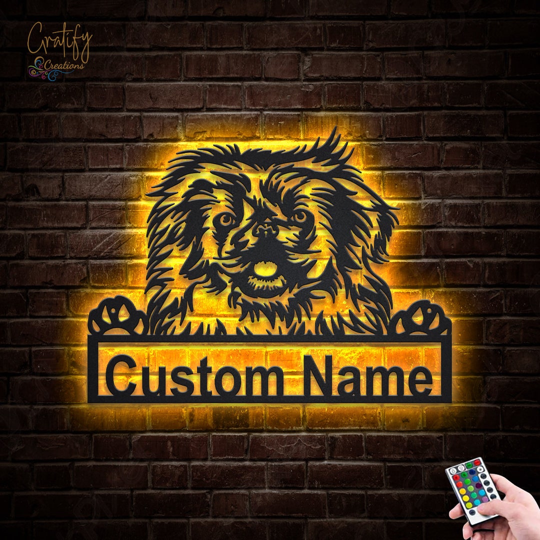 Pekingese Dog Metal Sign LED Lights, Custom Pekingese Sign, Pekingese ...