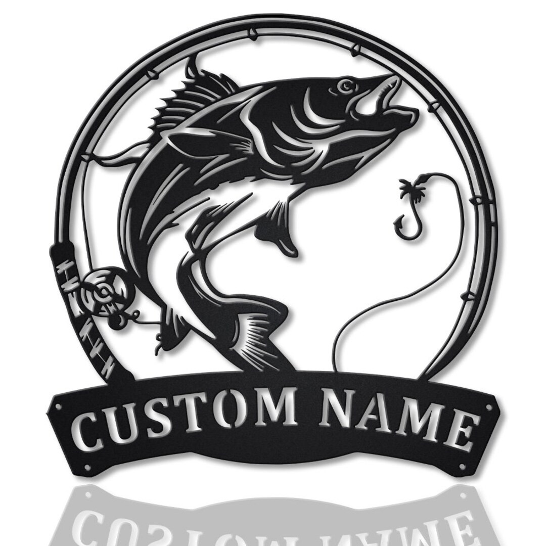 Custom Walleye Fishing Fish Pole Monogram Metal Sign Art,personalized ...
