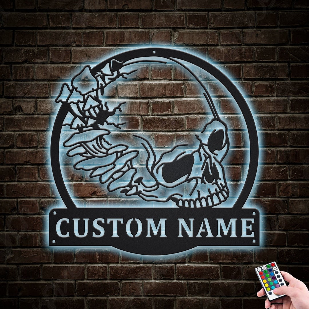 Mushroom Skull Metal Wall Art LED Lights V5, Custom Mushrooms Metal ...