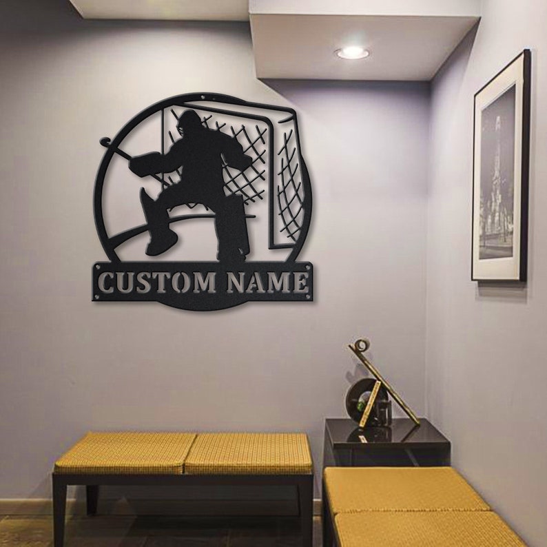 Hockey Goalie Metal Wall Art With LED Lights , Custom Air Hockey Metal ...