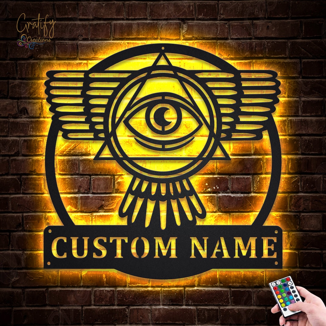 Masonic Freemason Metal Wall Art LED Lights V7, Custom Masonic Metal ...