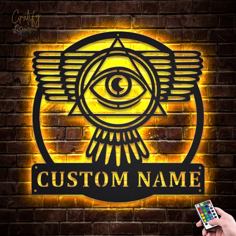 Masonic Freemason Metal Wall Art LED Lights V7, Custom Masonic Metal ...