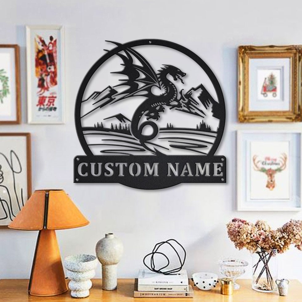 Custom Dragon Monogram Metal Sign Art V5 Personalized Dragon - Etsy