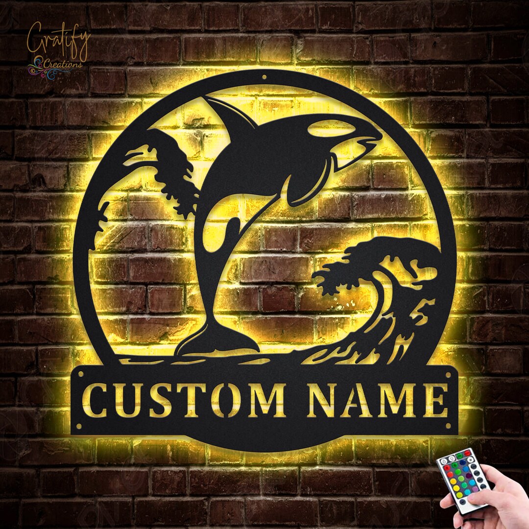 Orca Whale Metal Sign LED Lights, Custom Orca Whale Metal Sign, Orca ...