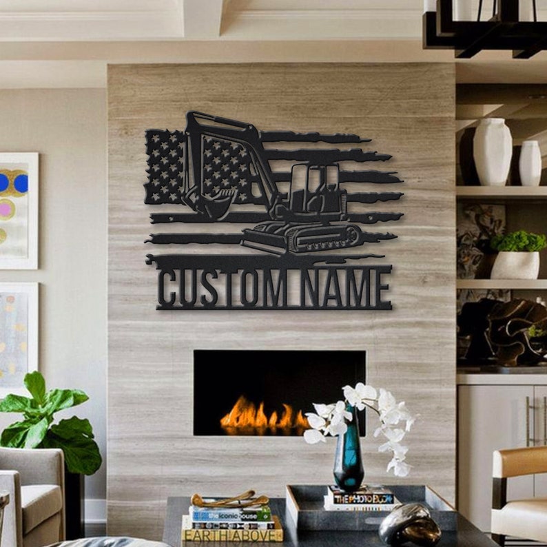 US Excavator Metal Sign LED Lights, Custom Excavator Metal Sign ...