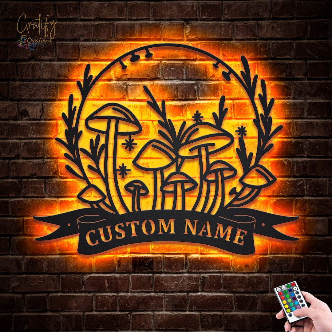 Moon Mushroom Metal Sign LED Lights V6, Custom Mushrooms Metal Sign ...