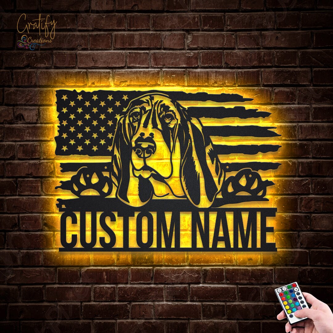 US Basset Hound Dog Metal Sign LED Lights, Custom Basset Hound Dog ...