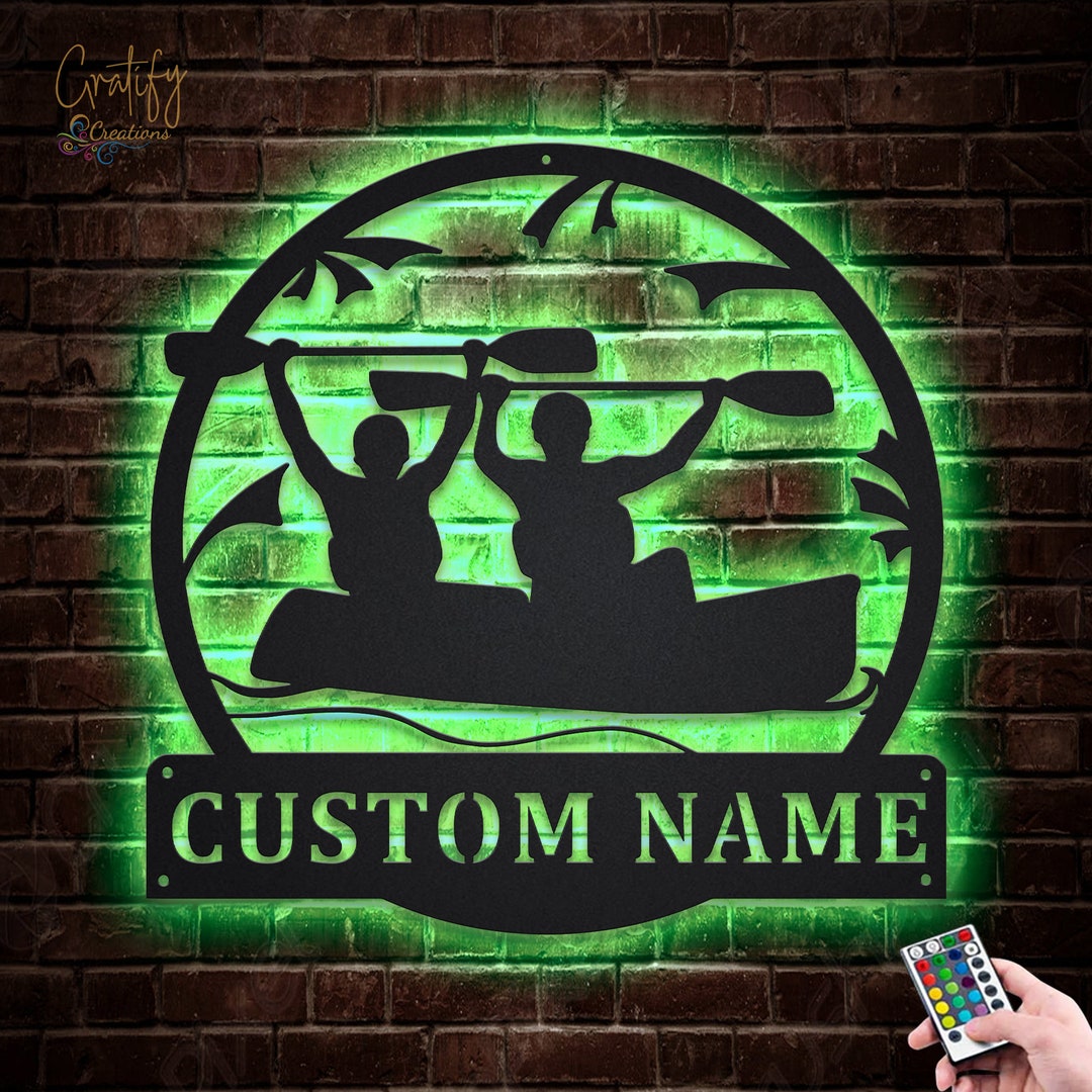 Canoe Kayak Sport Metal Sign LED Lights V1, Custom Canoe Kayak Metal ...
