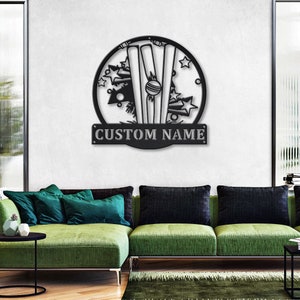 Cricket Stump Sport Metal Wall Art LED Lights V2, Custom Cricket Sport ...