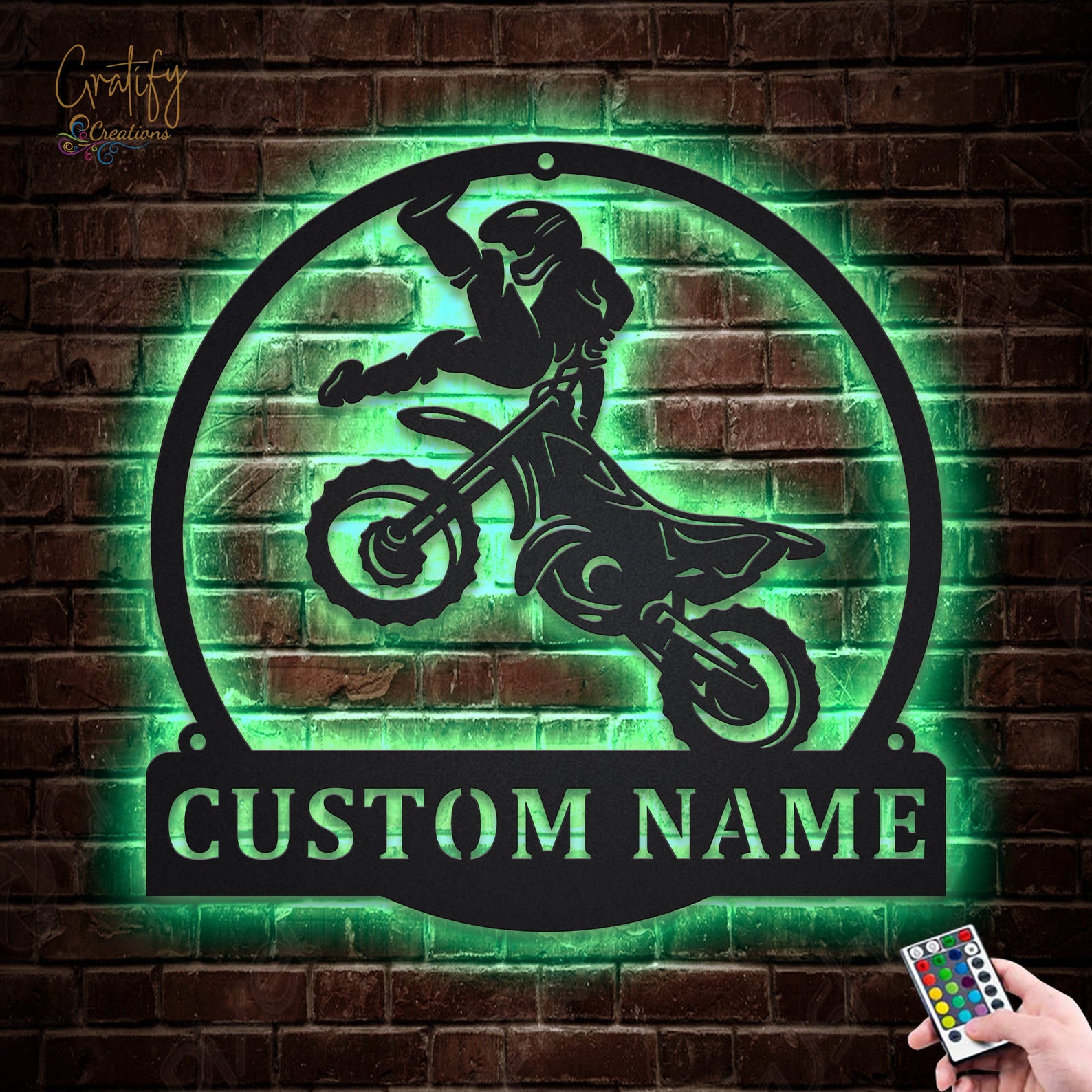 Motocross Rider Metal Wall Art With LED Lights V4, Custom Motocross ...