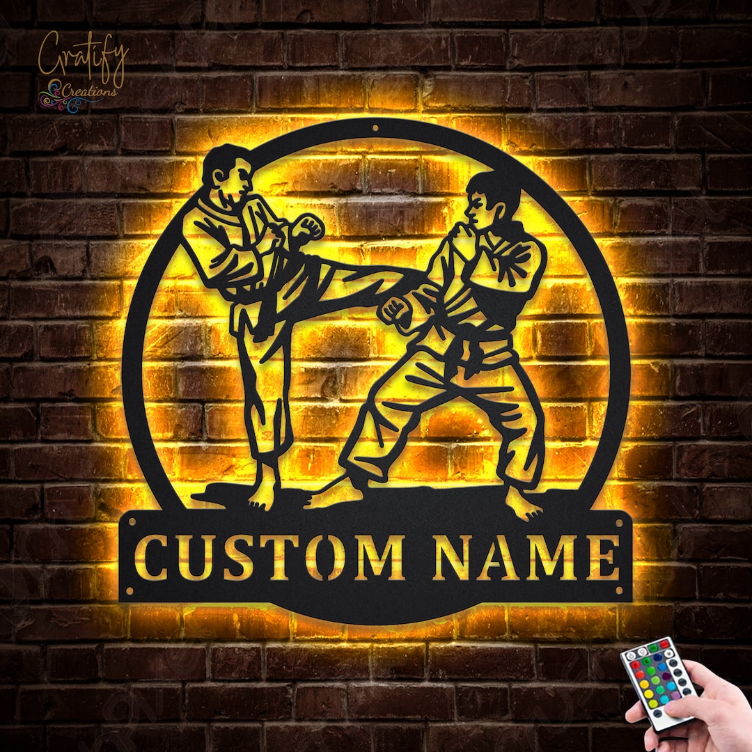 Kung Fu Fight Metal Sign With LED Lights V5, Custom Kung Fu Metal Sign ...
