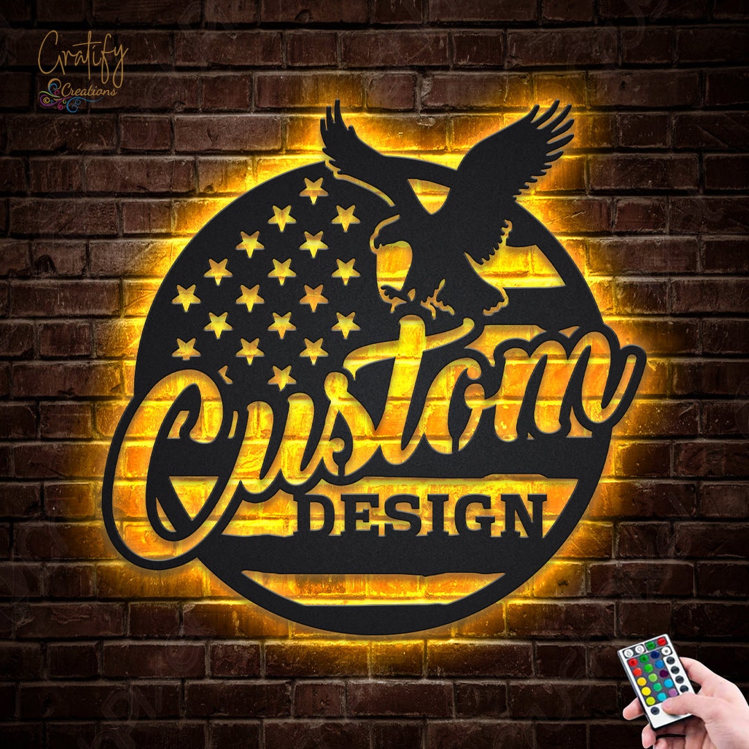 Custom Logo Design Metal Wall Art LED Light RGB Business Logo Name Sign ...