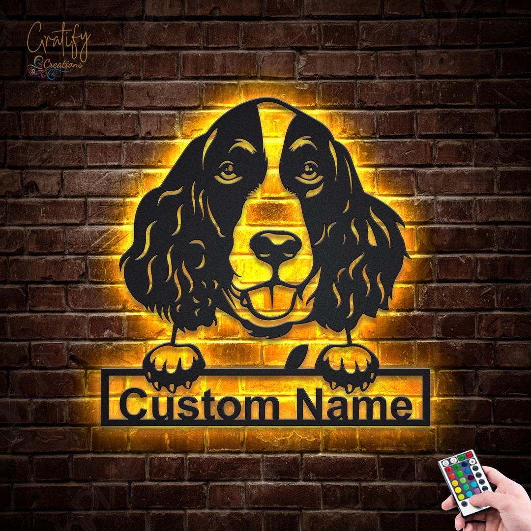 English Springer Spaniel Metal Sign LED Lights, Custom English Springer ...