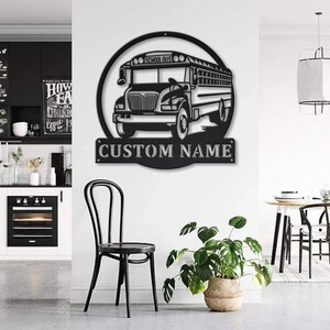 School Bus Metal Sign LED Lights, Custom School Bus Driver Metal Wall ...