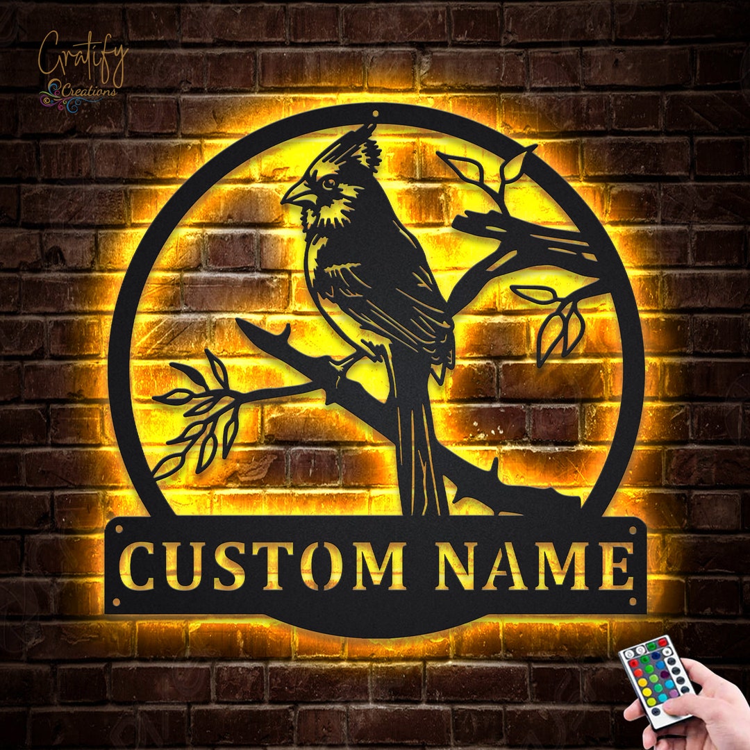 Cardinal Birds Metal Sign LED Lights, Custom Cardinals Birds Metal Sign ...