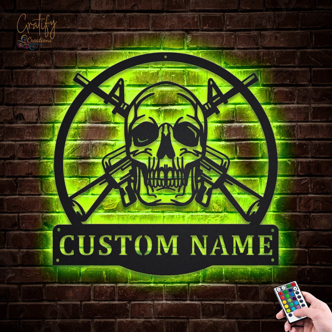 Floral Skull Metal Sign Wall Art LED Lights V8, Custom Sugar Skull ...