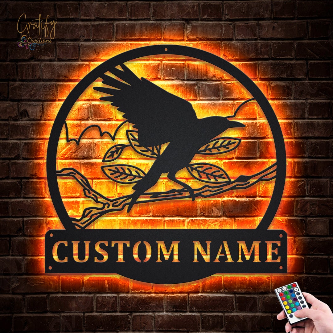 Rook Crow Bird Metal Sign LED Lights V1, Custom Rook Crow Bird Metal ...