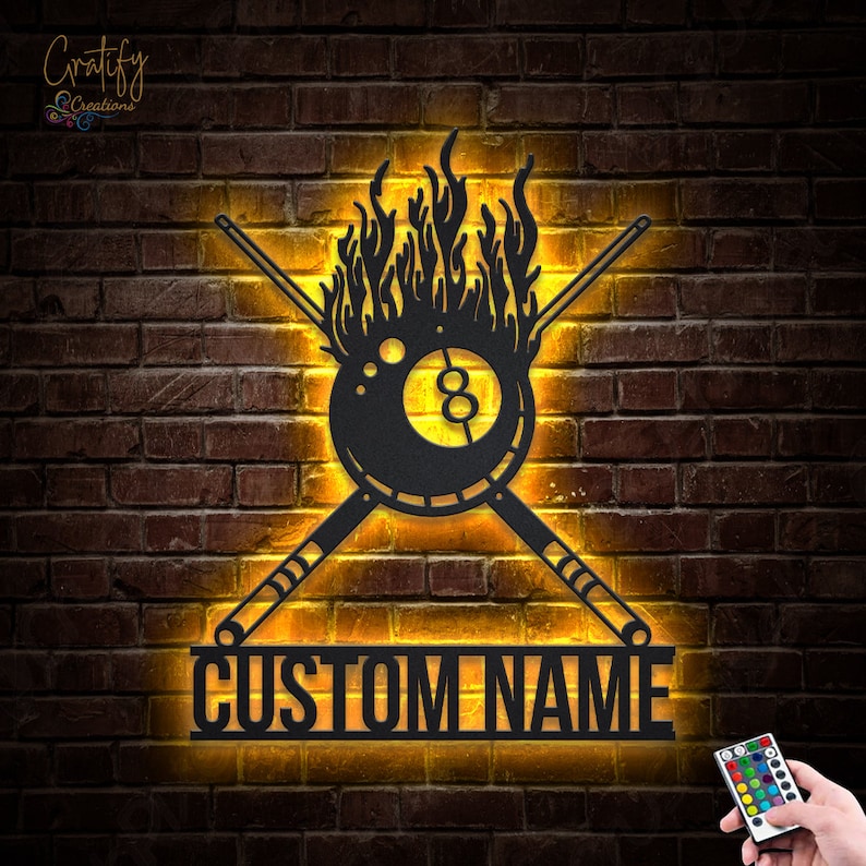 Custom Billiards Metal Sign LED Lights Billiards Metal - Etsy