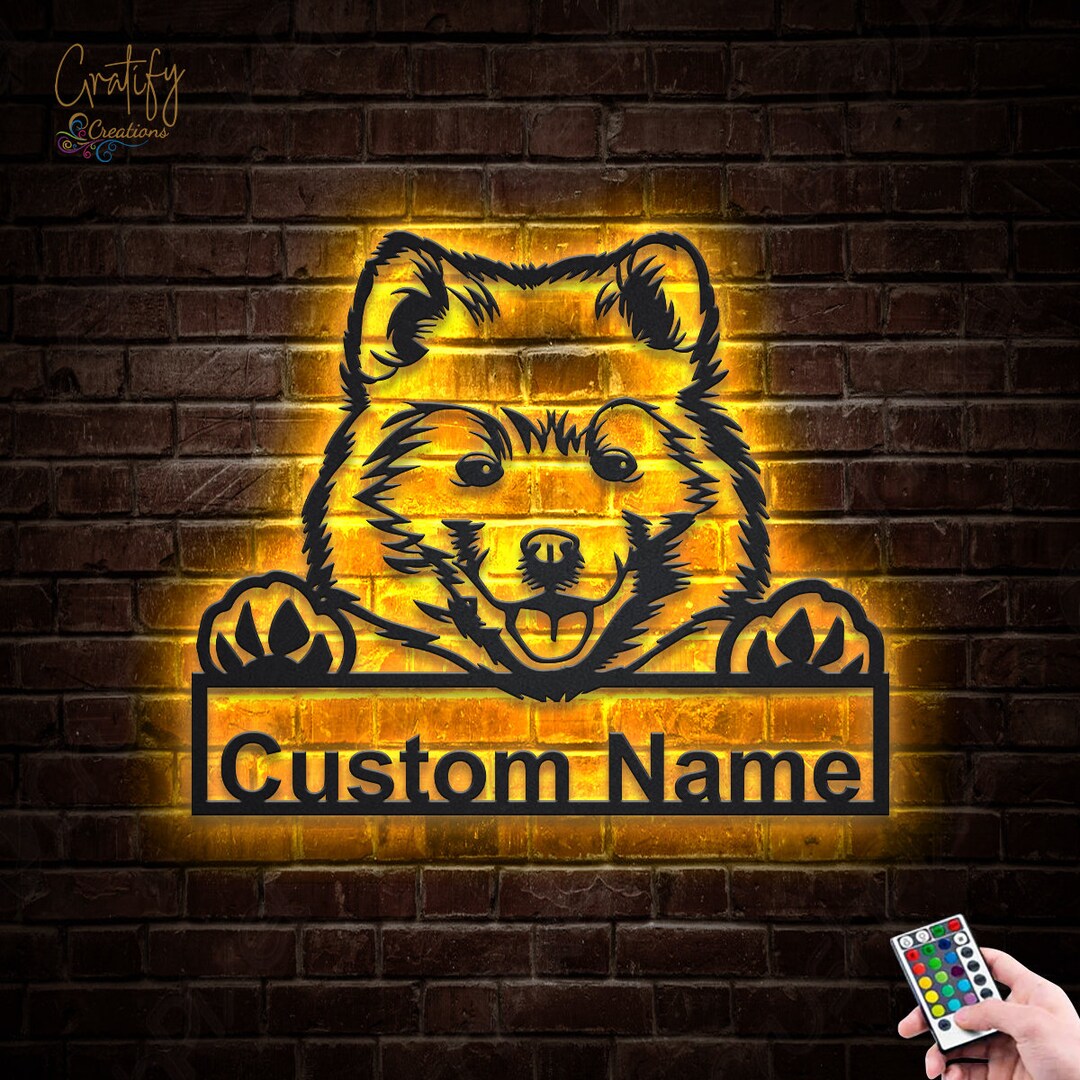 Samoyed Dog Metal Sign LED Lights, Custom Samoyed Metal Sign, Dog Name ...