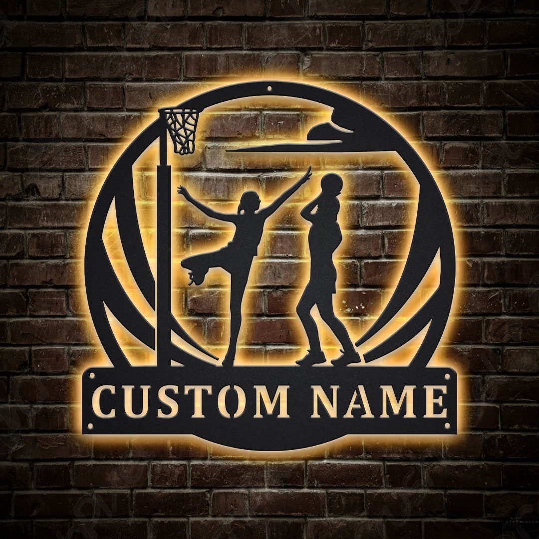 Netball Custom Metal Wall With LED Lights, Personalized Netball Metal ...