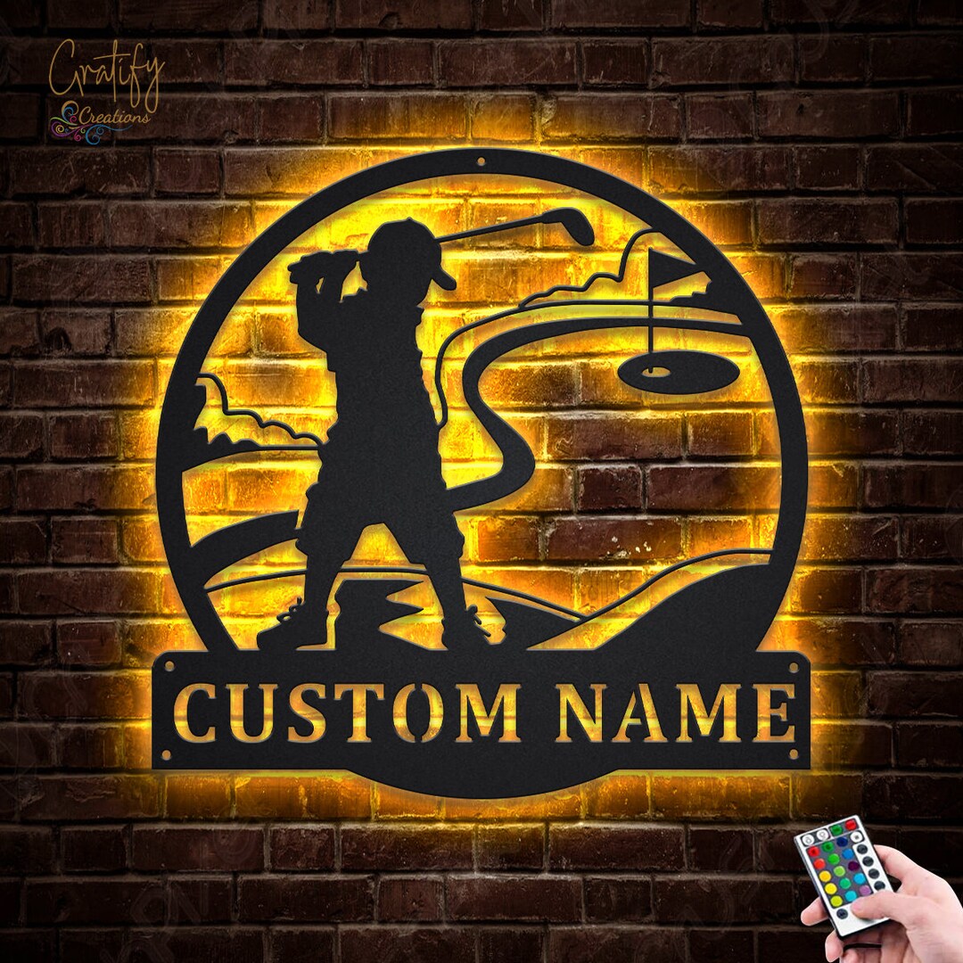 Golf Metal Wall Art LED Lights V5, Custom Golf Metal Sign, Golf Men ...