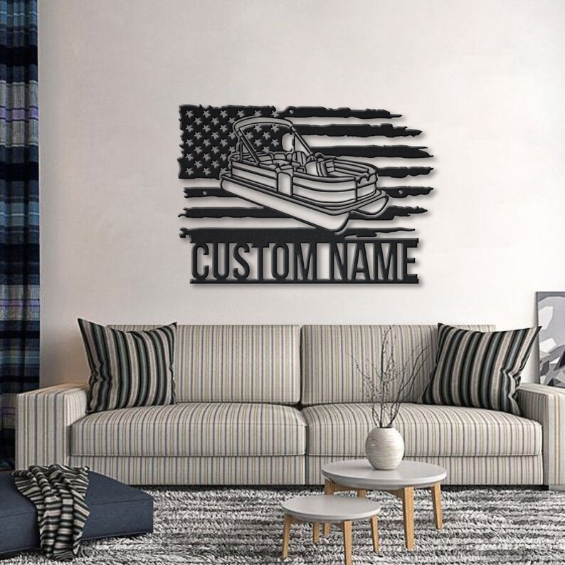 US Pontoon Boat Metal Sign LED Lights V11, Custom Pontoon Boat Metal ...