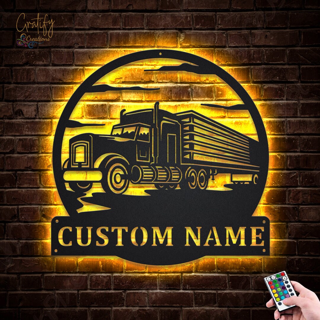 Truck Metal Sign With LED Lights V2, Custom Truck Metal Sign, Truck ...