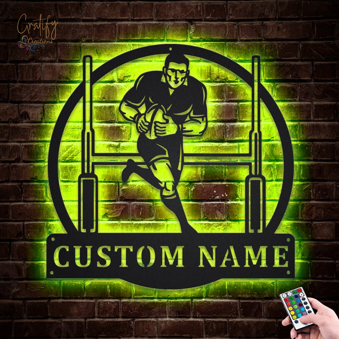 Rugby Union Sport Metal Sign LED Lights, Custom Rugby Union Metal Sign ...