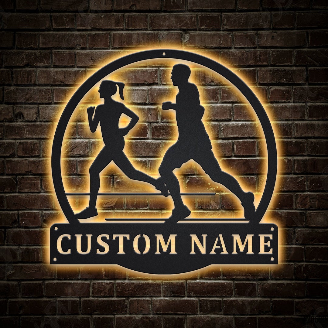 Custom Jogging Sport Metal Wall Art With LED Lights, Personalized ...