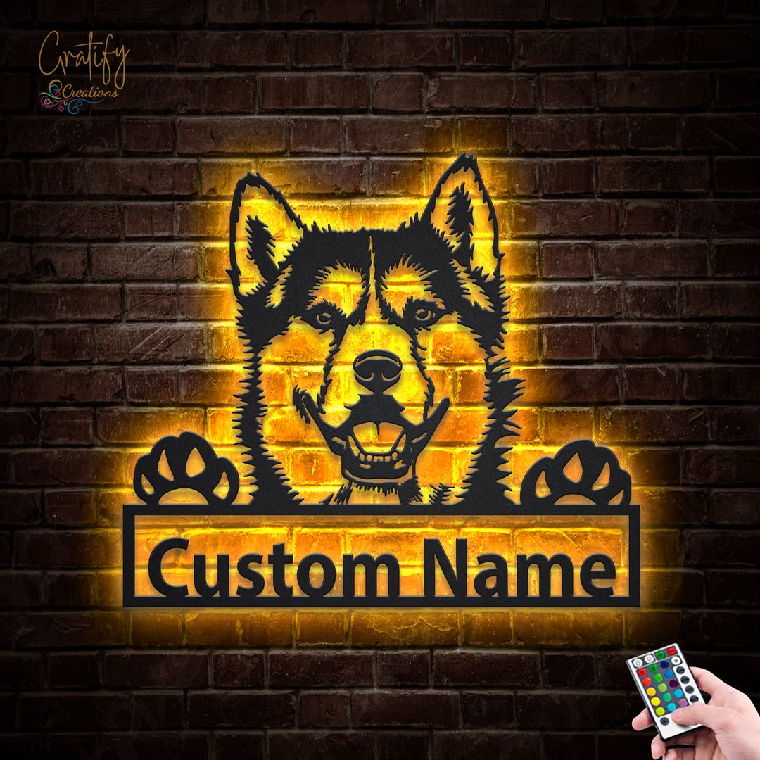 Siberian Husky Dog Metal Sign LED Lights, Custom Siberian Husky Dog ...
