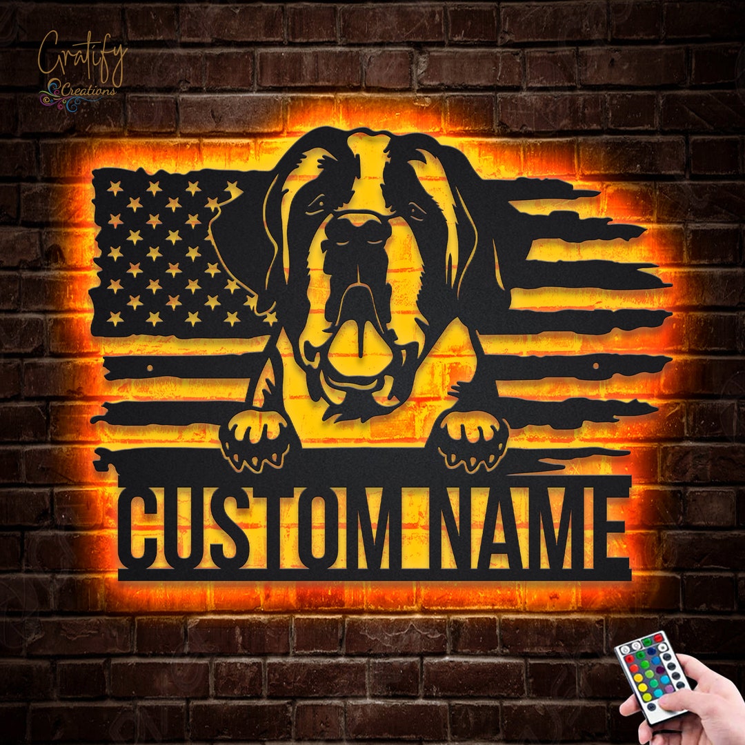 US St Bernard Dog Metal Sign LED Lights, Custom St Bernard Metal Sign ...