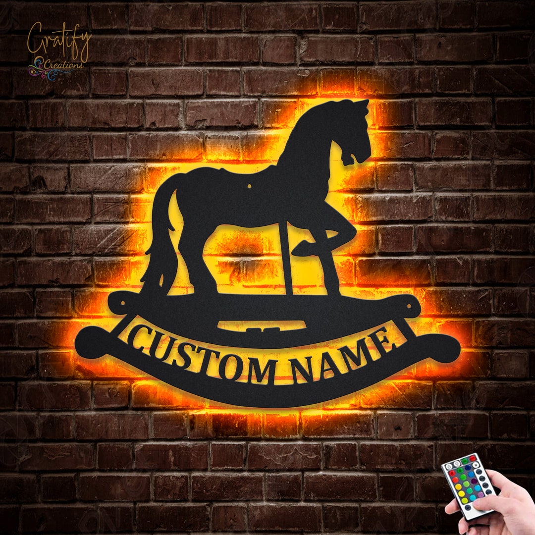 Rocking Horse Metal Sign LED Lights V4, Custom Rocking Horse Metal ...