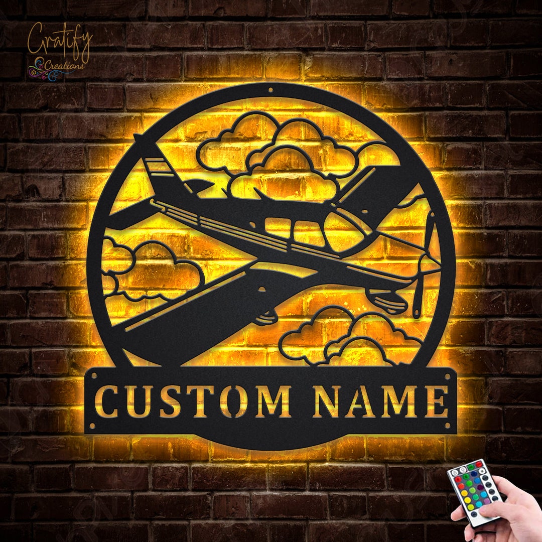 Custom Airplane Metal Wall Art LED Light | Airplane Neon Sign Home ...