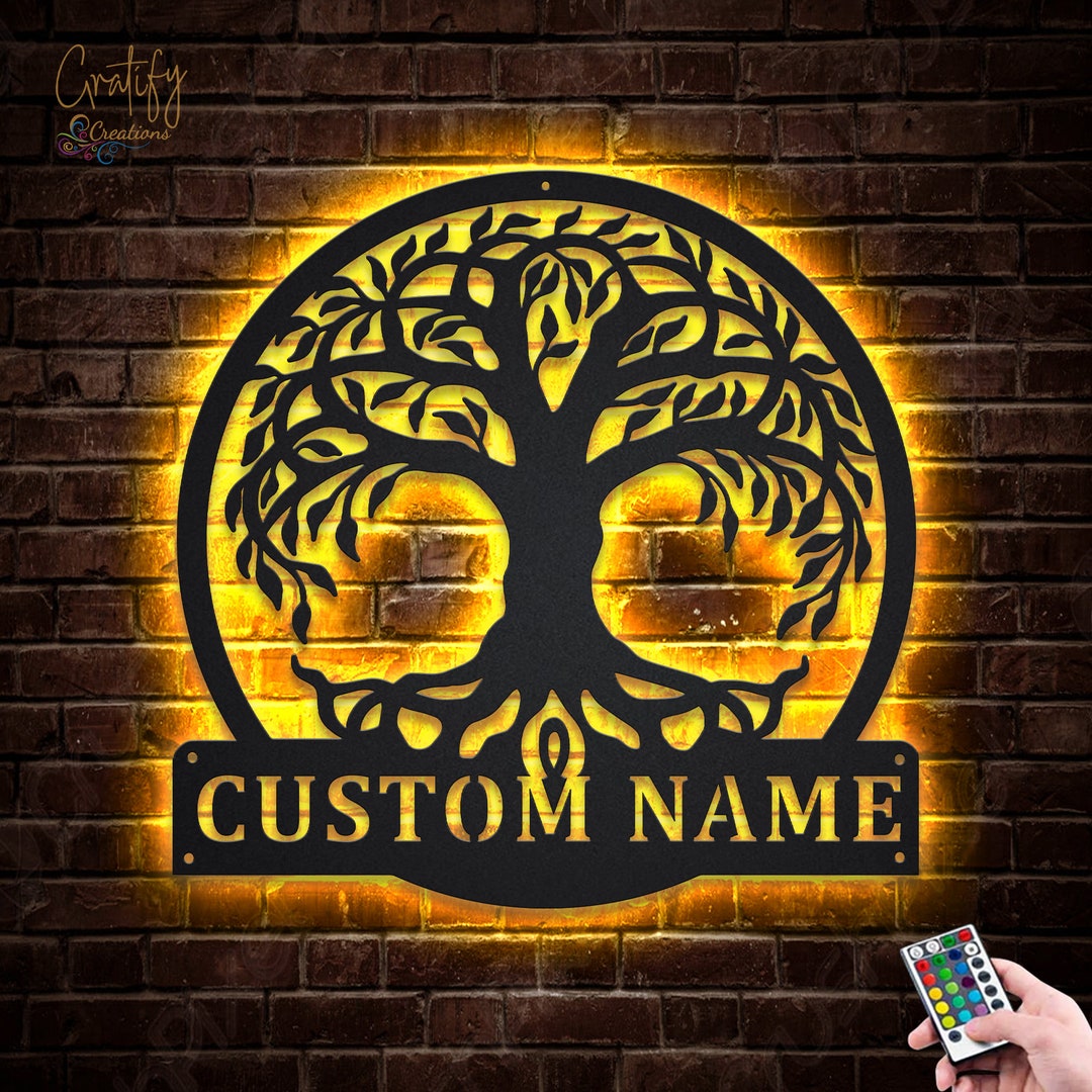 Family Tree Metal Wall Sign With LED Lights – Personalized Roots Decor ...