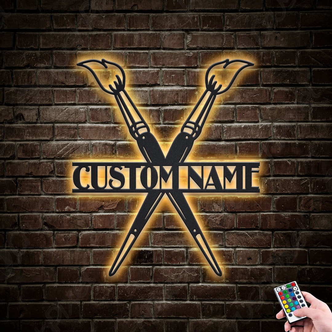Paint Brush Metal Sign LED Lights V1, Custom Paint Brush Painter Sign ...