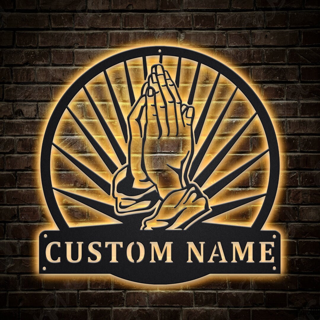Personalized Prayer Hands Metal Sign With LED Lights, Custom Prayer ...