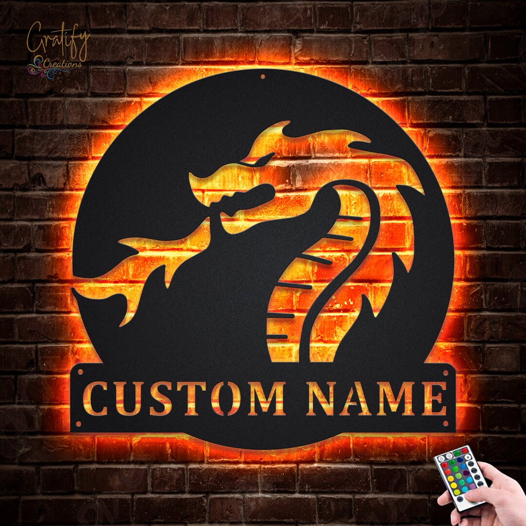 Dragon Hobbie Metal Sign With LED Lights V3, Custom Dragon Metal Sign ...