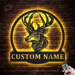 Custom Deer Hunting Monogram Metal Sign LED Lights,personalized Deer ...